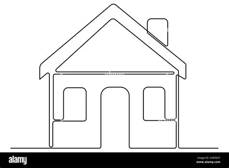Continuous One Line Drawing House Concept Art Illustration Of White Background Stock Vector
