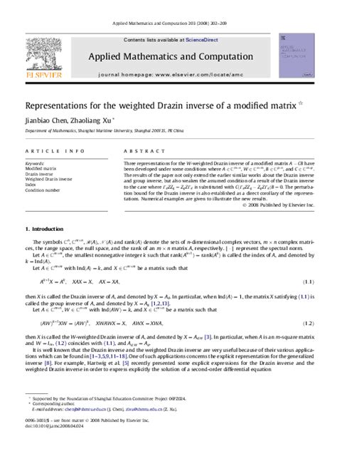 Pdf Representations For The Weighted Drazin Inverse Of A Modified Matrix