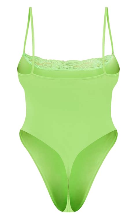 Shape Neon Lime Matte Sculpt Lace Detail Bodysuit Shape Plt