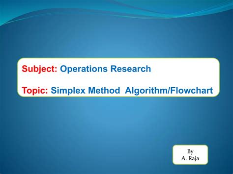 Simplex Method Flowchartalgorithm Ppt