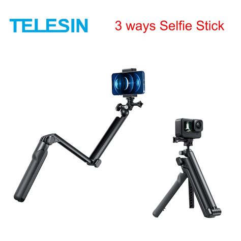 Telesin 3 웨이 셀카봉 삼각대 핸드 그립 폴 고프로 히어로 Insta360 Dji 액션 스마트 폰 액션 카메라