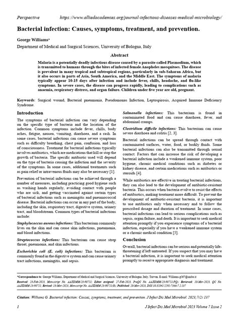 Bacterial Infection Causes Symptoms Treatment And Prevention Pdf