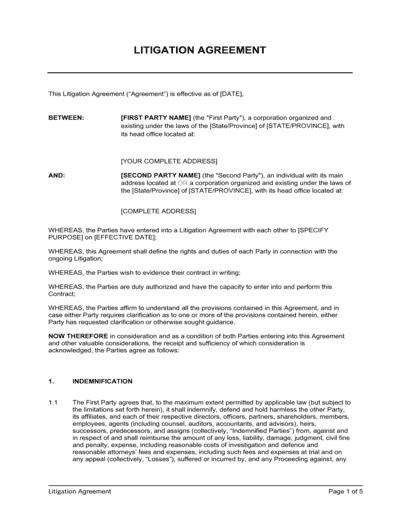 Litigation Agreement Template