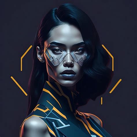 Premium Ai Image A Woman With Black Hair And Blue And Orange Lines On Her Face 3d Illustration