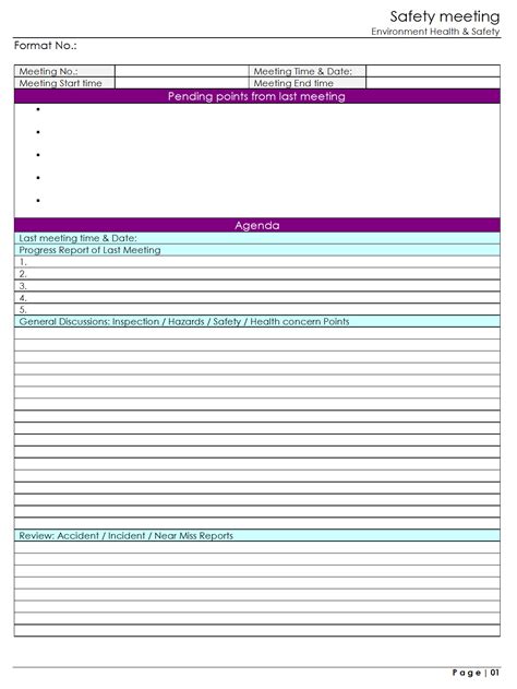 Safety Meeting Format Excel Pdf Sample