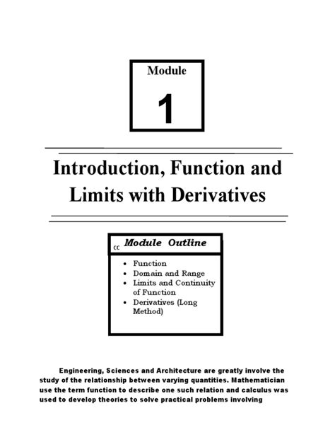 Introduction Function And Limits With Derivatives Module Outline Pdf Calculus Derivative
