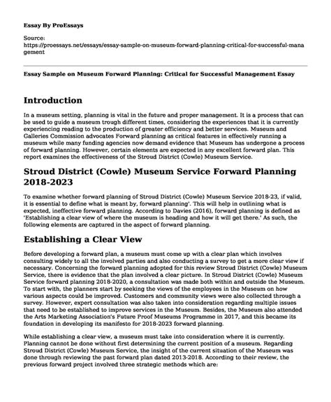 📗 Essay Sample On Museum Forward Planning Critical For Successful Management Free Essay Term