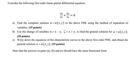 Solved Consider The Following First Order Linear Partial