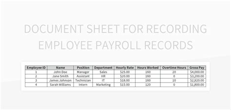 Document Sheet For Recording Employee Payroll Records Excel Template