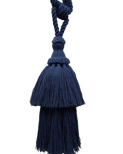 Pair Natural Cotton Curtain Tie Back With Tassel Navy 24 Cm Cotton
