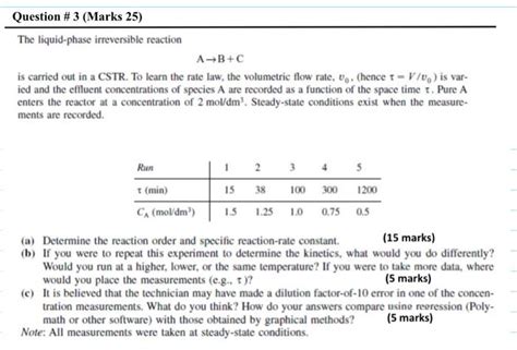 [solved] The Liquid Phase Irreversible Reaction [ Mathrm