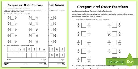 Year 6 Order Fractions Worksheet Worksheet Ks2 Maths