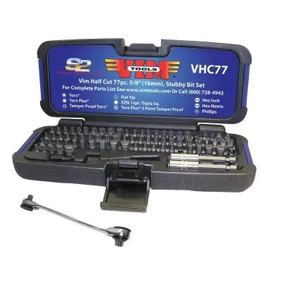 VIM Tools 77 Piece Half Cut Stubby Bit Set For Fasteners