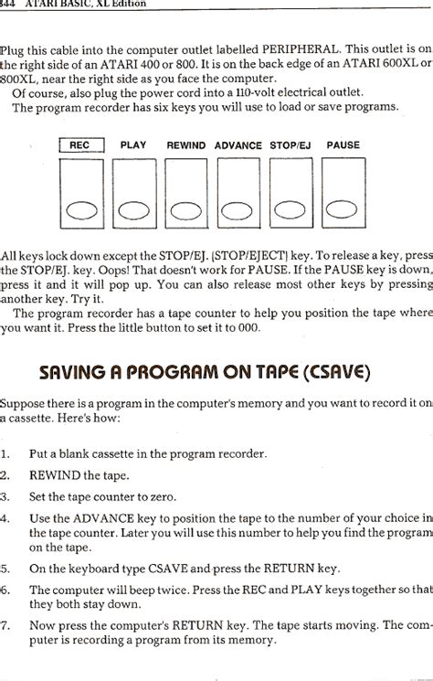 Atari Basic Xl Edition Appendix A Using The Atari Program Recorder