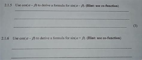 Solved Use cos α β to derive a formula for Chegg com