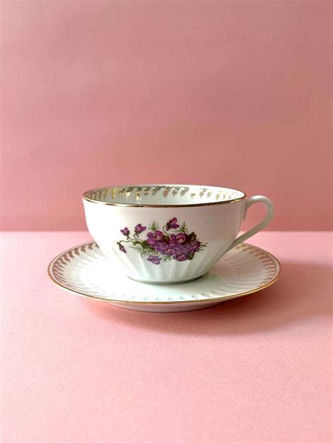 Vintage Porcelain Tea Cup With Saucer Floral Design Limoges Porcelain