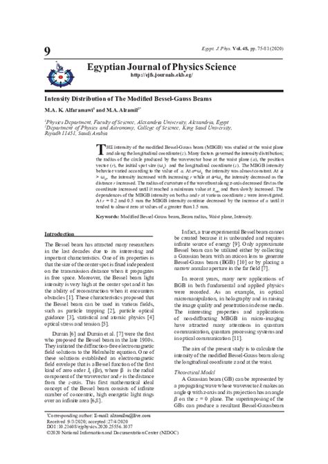 Pdf Intensity Distribution Of The Modified Bessel Gauss Beams