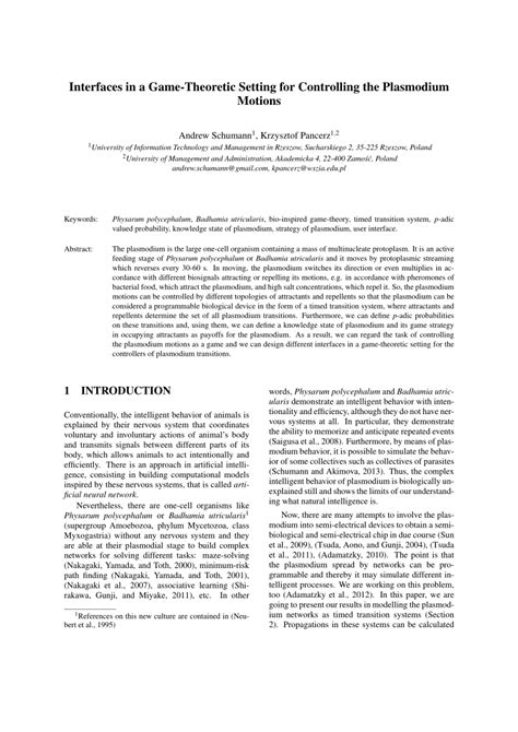 Pdf Interfaces In A Game Theoretic Setting For Controlling The Plasmodium Motions