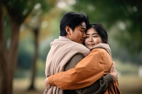 Premium Ai Image Love Happy And Couple Hug At Park For Commitment