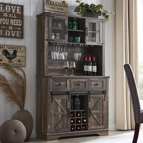 Buy Okd 72 Farmhosue Bar Cabinet With Sliding Barn Door Large Kitchen Buffet With Hutch Wwine