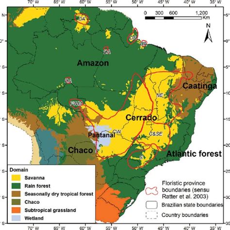 Map Of The Major Biogeographic Domains Of South America Showing The