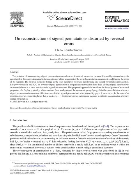 Pdf On Reconstruction Of Signed Permutations Distorted By Reversal Errors