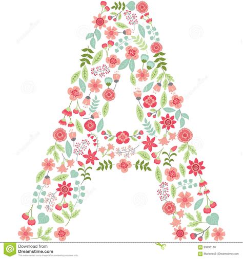 Letra Floral a Do Vetor ABC Floral Do Vetor Floral Inglês Ilustração do