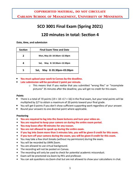 Final Exam Section 4 Carlson School Of Management University Of