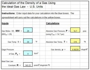 Screenshot Gas Density Calculator Low Cost Easy To Use Spreadsheets For Engineering