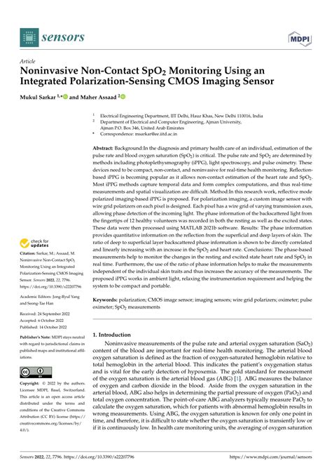 PDF Noninvasive Non Contact SpO2 Monitoring Using An Integrated Polarization Sensing CMOS