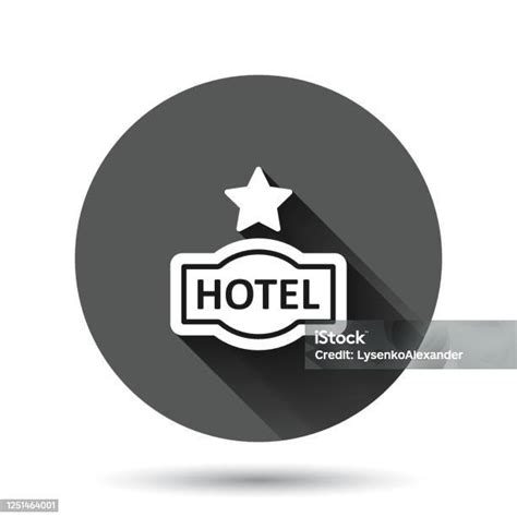 플랫 스타일로 호텔 1 별 기호 아이콘 긴 그림자 효과와 검은 둥근 배경에 여관 벡터 그림 호스텔 룸 정보 서클 버튼 비즈니스 컨셉 1에 대한 스톡 벡터 아트 및 기타