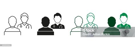 병원 의사 상담 환자 검정 및 컬러 픽토그램 컬렉션 Doctor Line 및 Silhouette Icon Set로 환자 상담