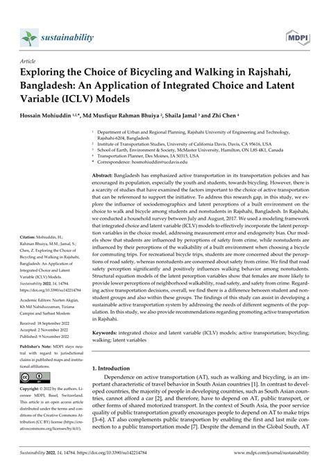 pdf exploring the choice of bicycling and walking in rajshahi