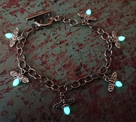 Blue Fireflylightning Bug Bracelet With 6 Fireflies 8 Inches Etsy