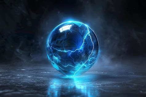 Glowing Blue Energy Sphere Lightning Premium Ai Generated Image