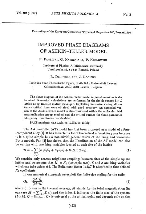 pdf improved phase diagrams of ashkin teller model