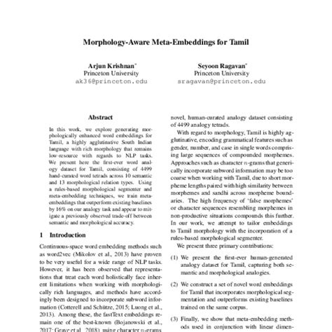 Morphology Aware Meta Embeddings For Tamil Acl Anthology