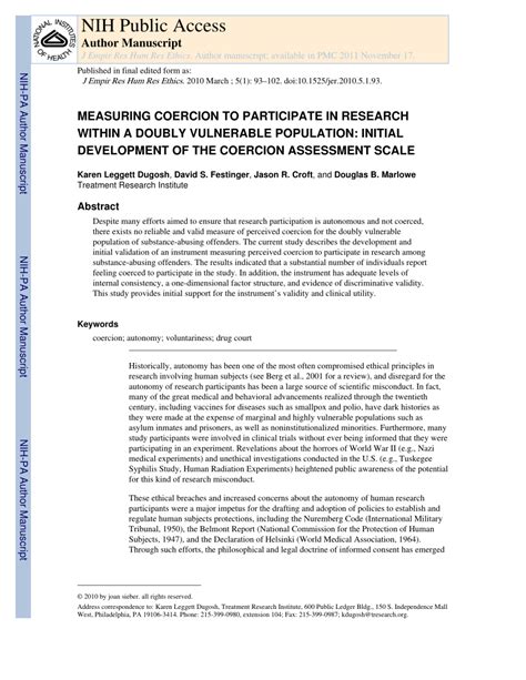 Pdf Measuring Coercion To Participate In Research Within A Doubly
