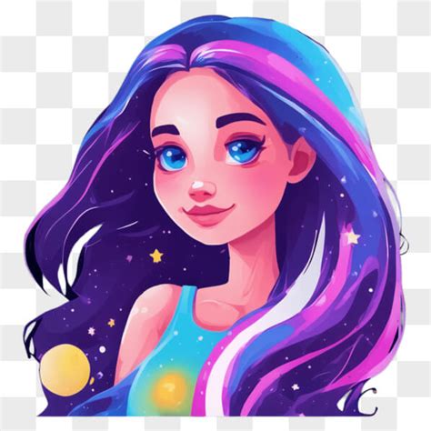 Download Cartoon Girl With Long Purple Hair In Space Cartoons Online