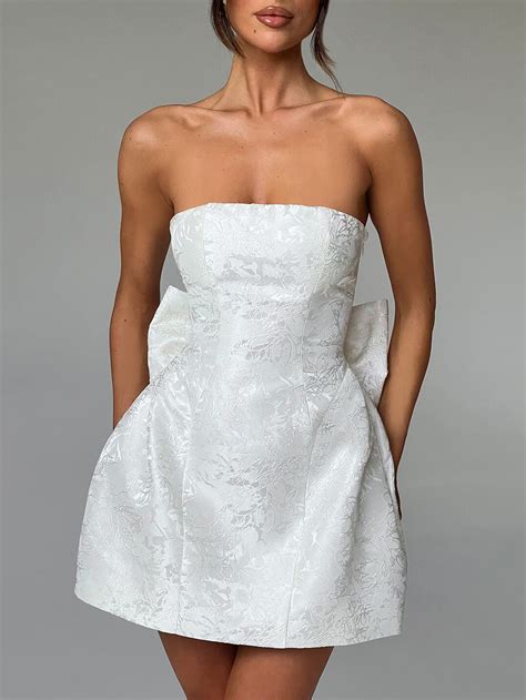 Fashionable And Sexy Jacquard Tube Top Bow Mini Dress Nsbua