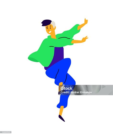 밝고 긍정적인 사람입니다 벡터입니다 춤추는 젊은 남자의 그림입니다 댄스 스튜디오에 대 한 문자입니다 플랫 스타일입니다 회사 로고입니다 운동은 생활 이다 긍정적인 행복 한