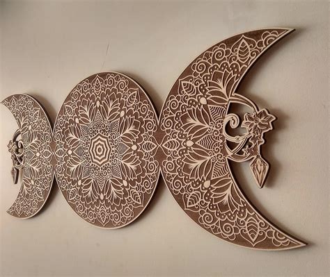 Wooden Triple Moon Flower Wall Art Triple Goddess Wall Decor Etsy