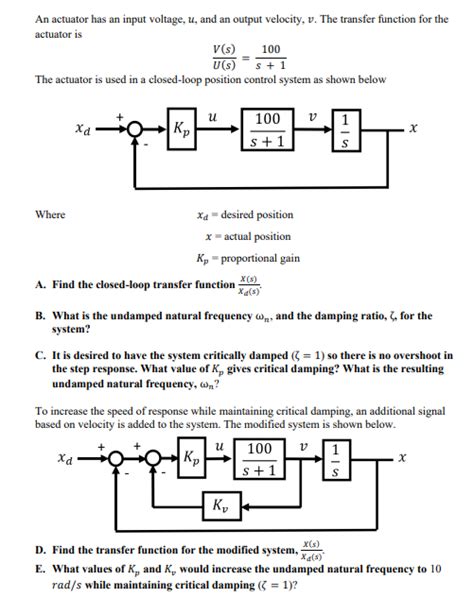 Solved An Actuator Has An Input Voltage U And An Output Chegg Com