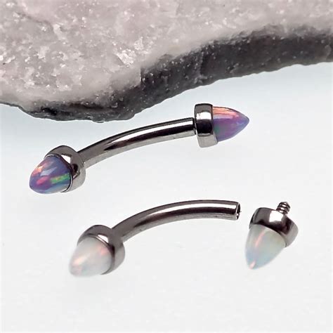 16g 12mm Titanium Internally Threaded Curve Barbell Fire Opal Cone