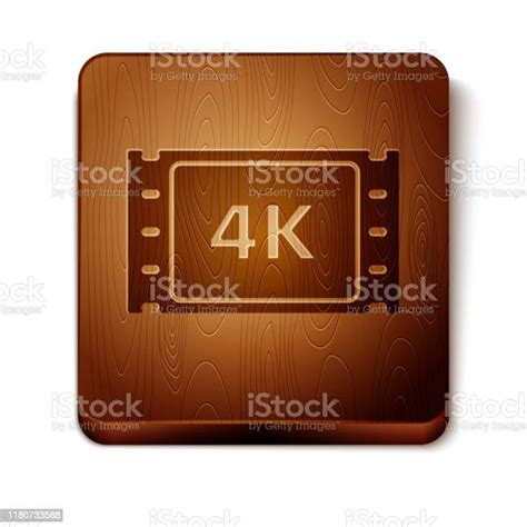 갈색 4k 영화 테이프 흰색 배경에 격리 된 프레임 아이콘 나무 사각형 버튼입니다 벡터 일러스트레이션 0명에 대한 스톡 벡터