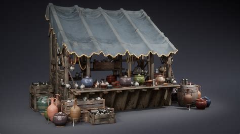 Artstation Exe Medieval Shop Pottery Stands Pack Game Assets