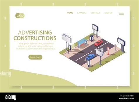 Isometric Web Site Landing Page With City Advertising Constructions 3d