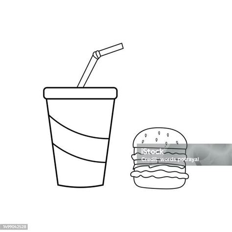 패스트 푸드 아이콘 소다 음료와 햄버거의 손으로 그린 벡터 그림 소다에 대한 스톡 벡터 아트 및 기타 이미지 소다 햄버거