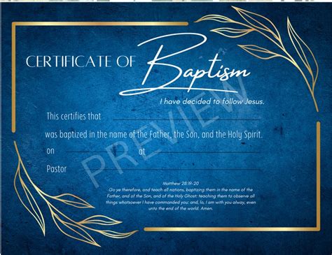 Printable Baptism Certificate Template Kjv Instant Digital Download