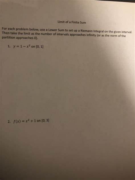 Solved Limit Of A Finite Sum For Each Problem Below Use A